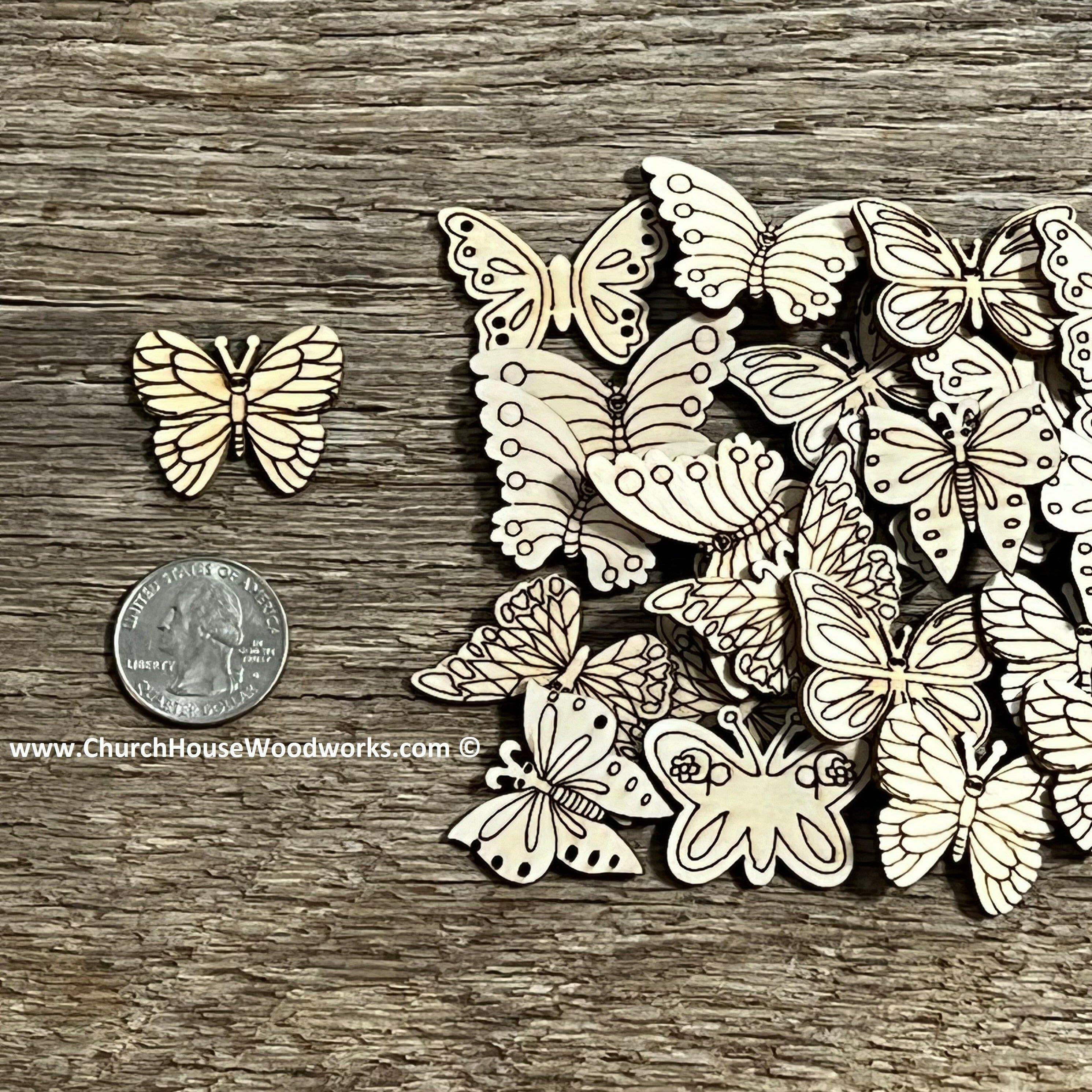 25 QTY WOOD BUTTERFLIES 1 INCH – Church House Woodworks
