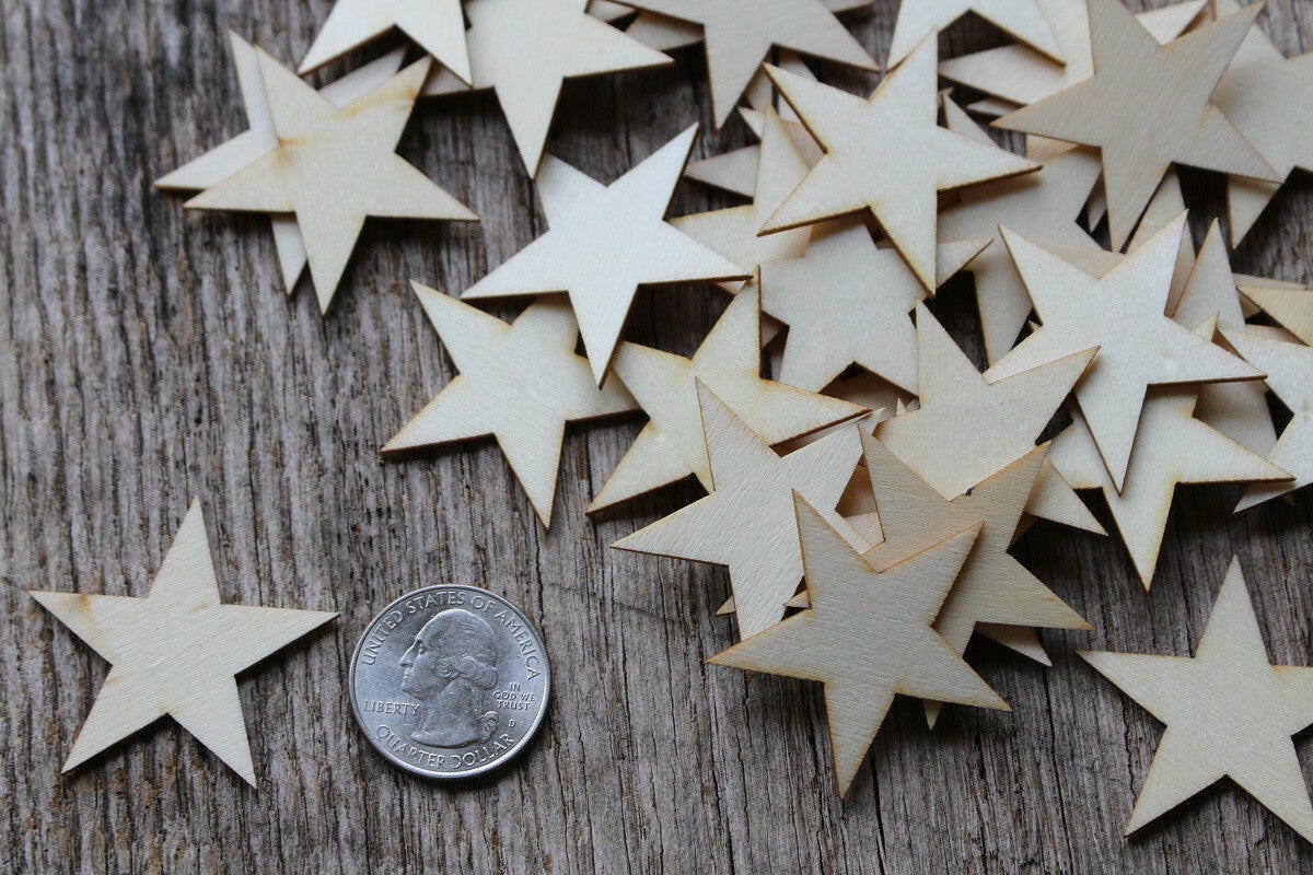 50 Small 1-1/2 inch Wood Stars- DIY Rustic, Christmas, Flag Crafts ...