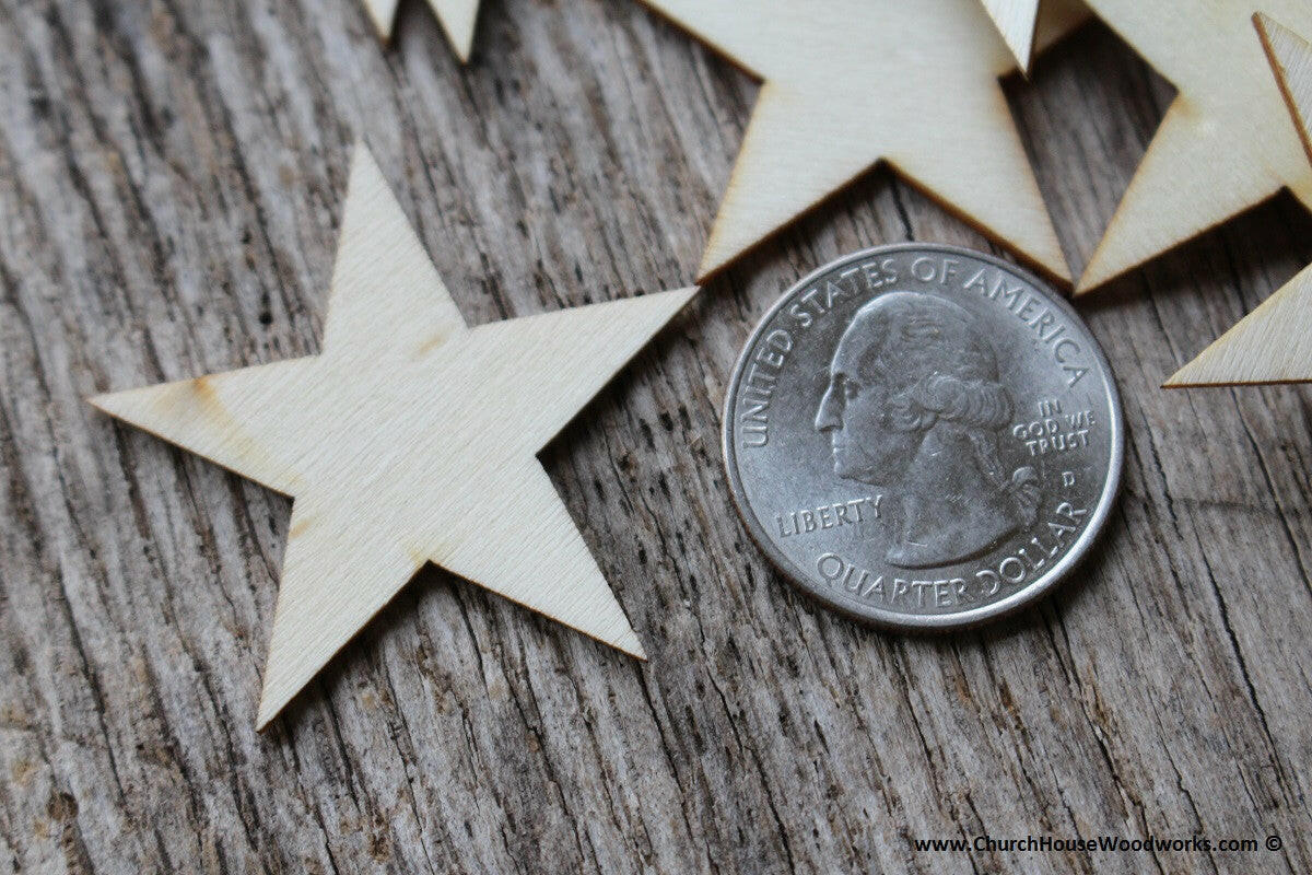 50 Small 1-1/2 inch Wood Stars- DIY Rustic, Christmas, Flag Crafts