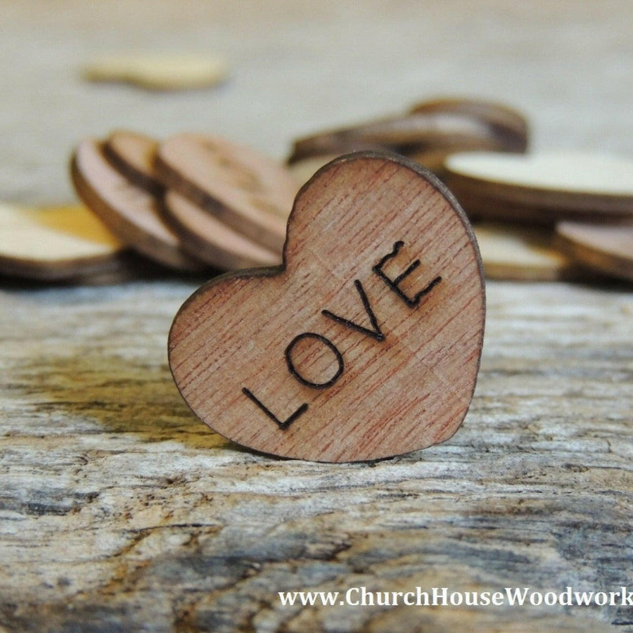100 pcs “LOVE” Wood Hearts – Rustic Wedding Table Scatter for Guest Bo