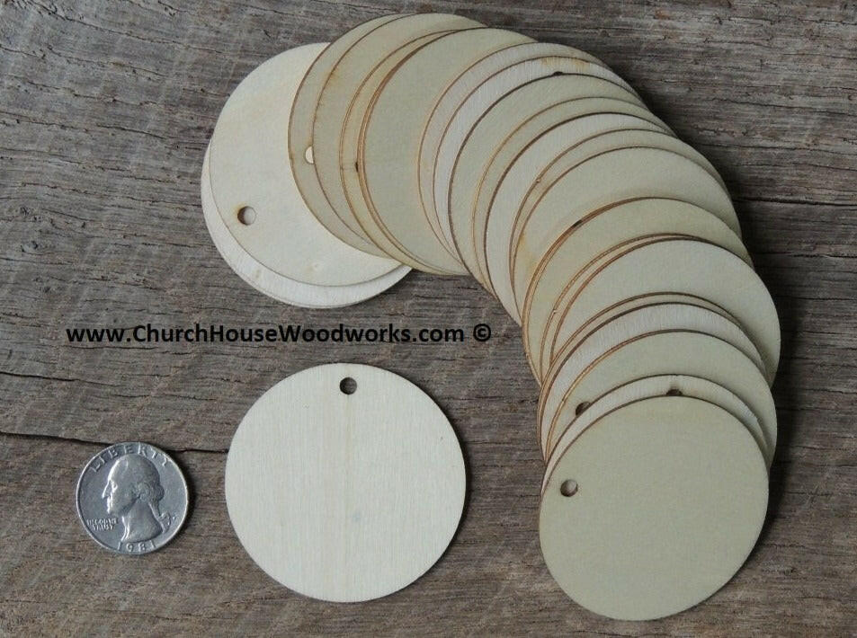 Wood Circle TAGS 25 QTY- 2 inch