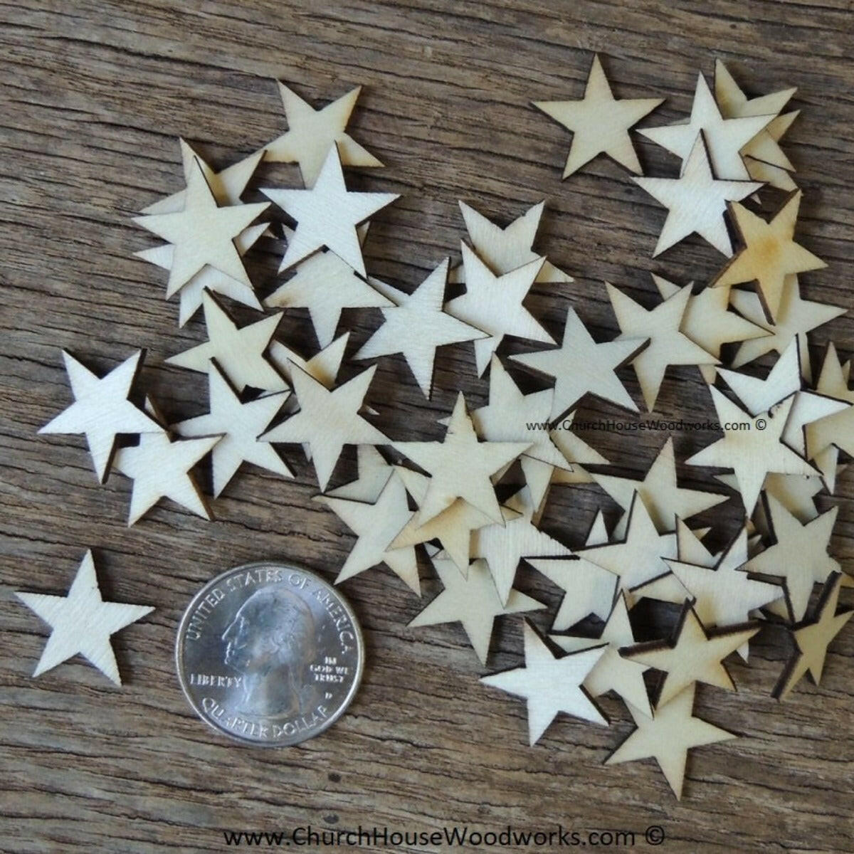 50 Small 3/4 inch Wood Stars- DIY Rustic Wood Flags, Christmas, Flag Crafts