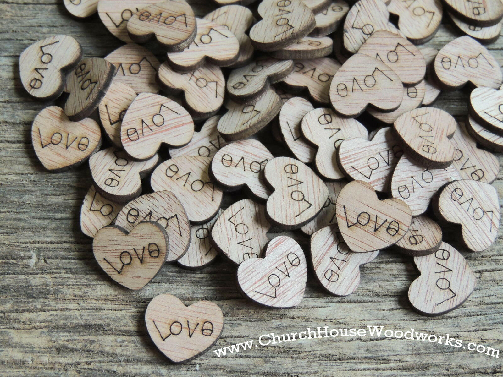 Wood Burned Love Hearts Confetti Wedding Table Decor