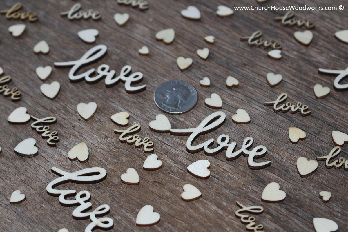 100 piece mix love cursive words and hearts