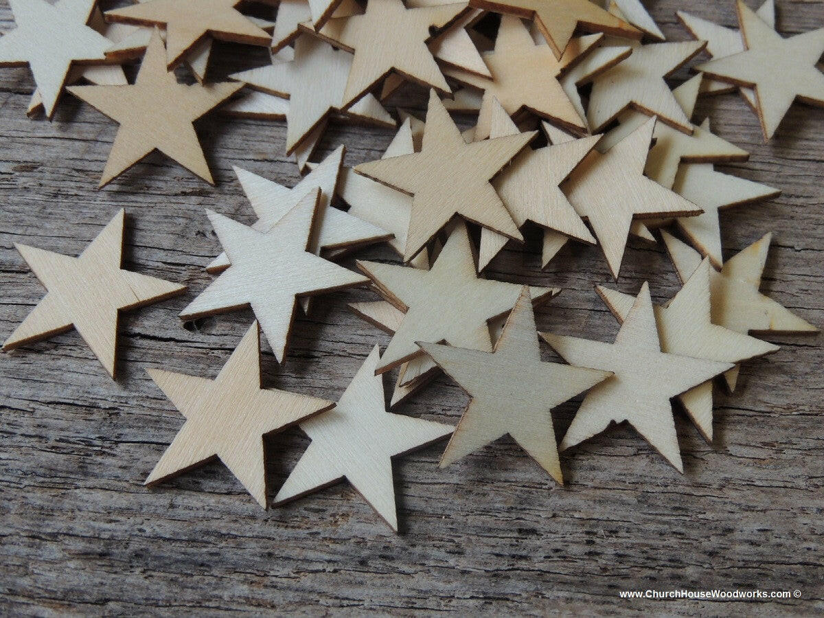 50 qty1-3/4 inch Wood Stars- DIY Rustic Wood Flags, Christmas, Flag ...